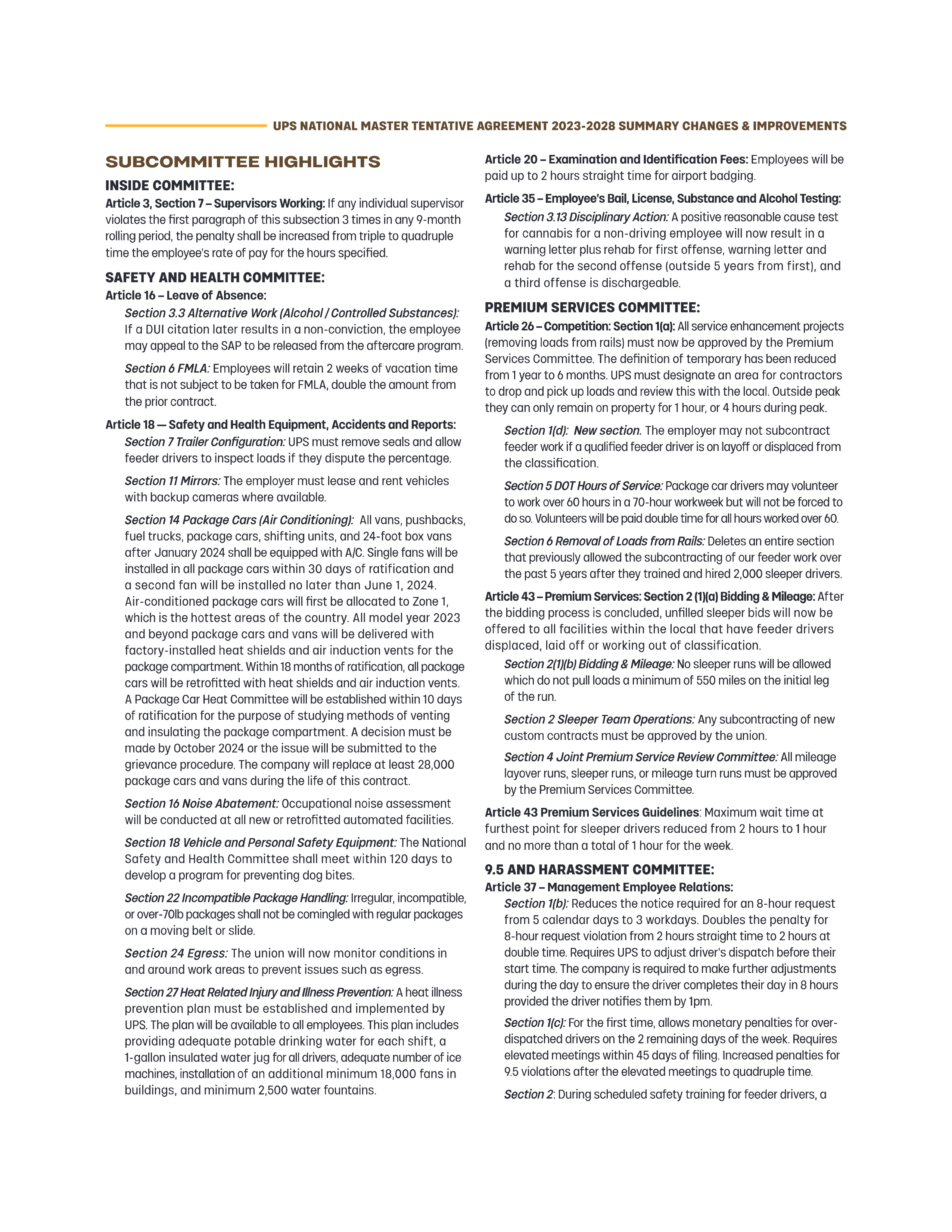 UPS Summary Changes – Teamsters Local 42