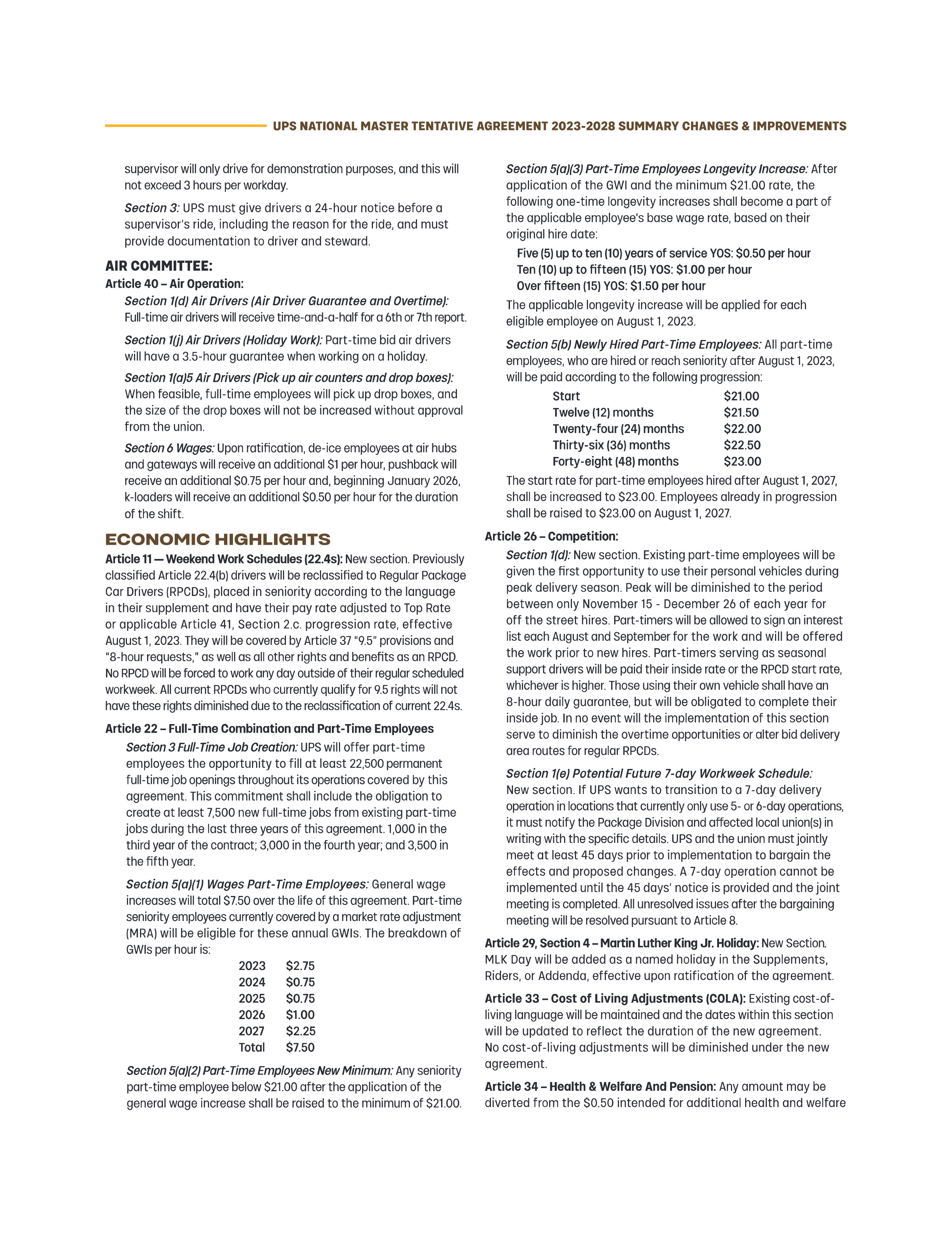 UPS Summary Changes – Teamsters Local 42